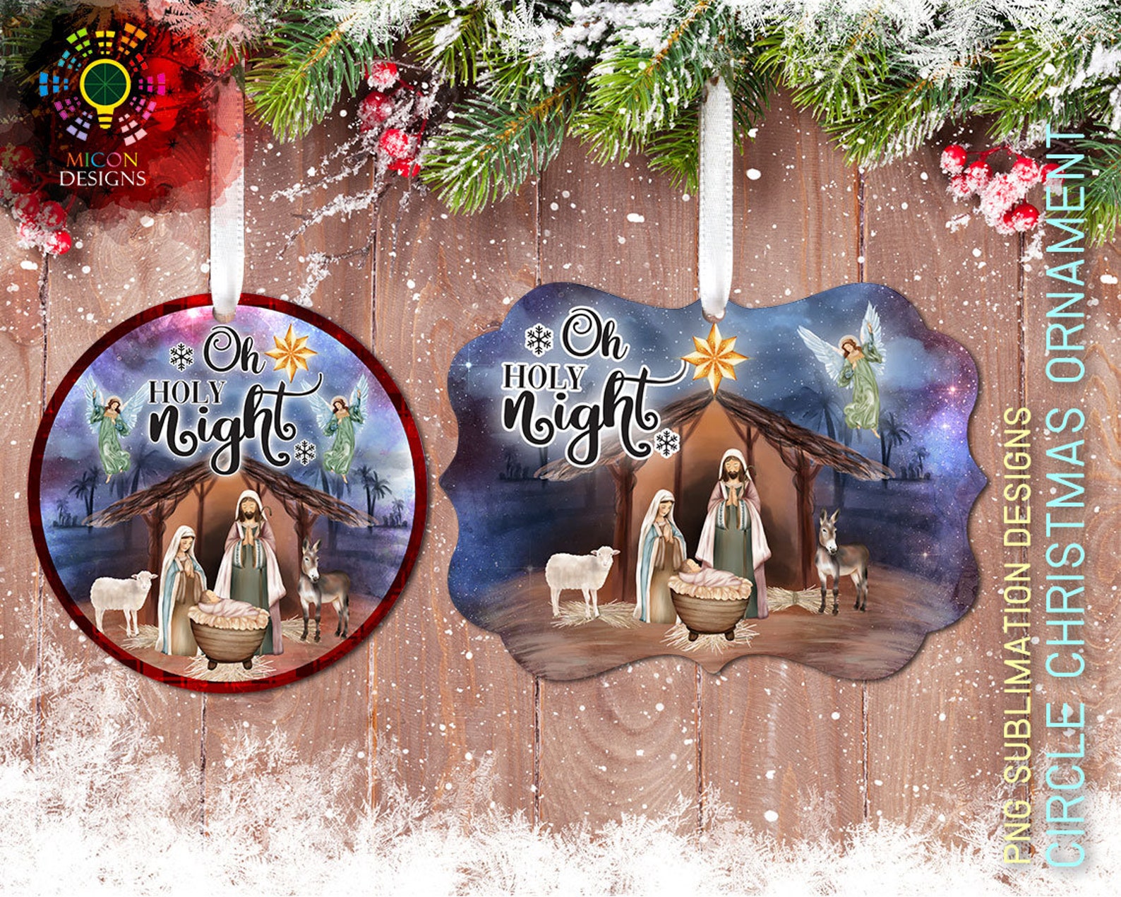 Oh Holy Night Nativity Christmas Ornament Bundle Benelux & Round PNG ...