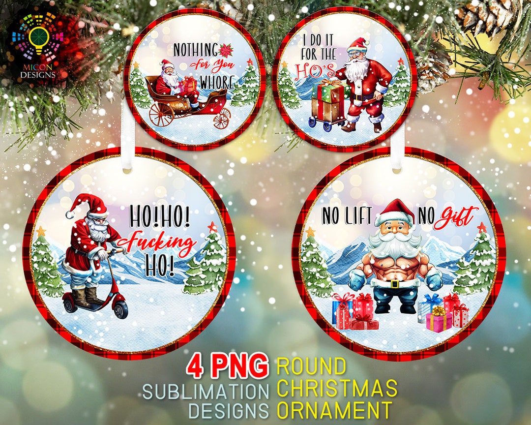 Adult Funny Bad Santa Christmas Ornament Bundle PNG Sublimation ...