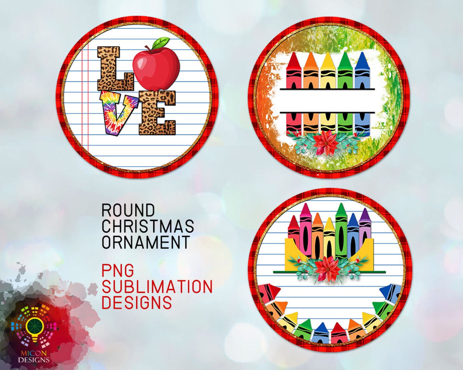 Teacher Personalized Christmas Round Ornament Bundle PNG Sublimation ...