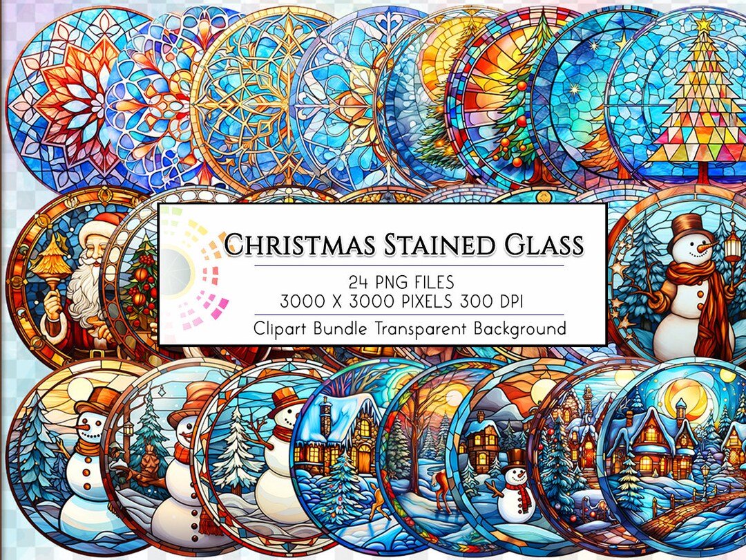Christmas Stained Glass Clipart Bundle: Round PNG Designs (digital ...