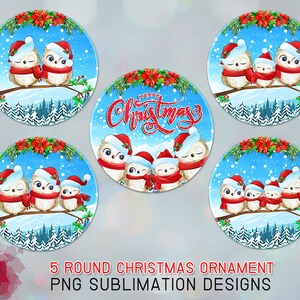 Personalized Family Christmas Owls Round Ornament Bundle PNG ...