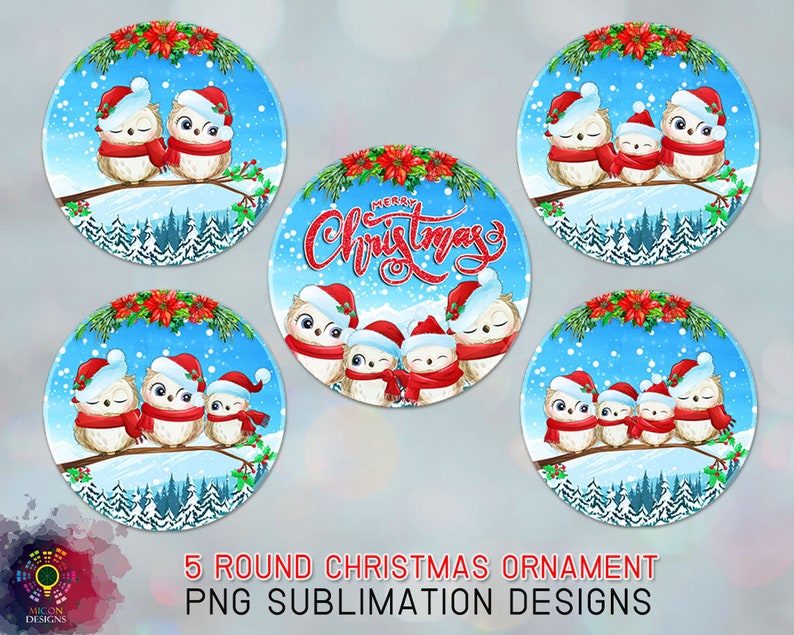 Personalized Family Christmas Owls Round Ornament Bundle PNG ...