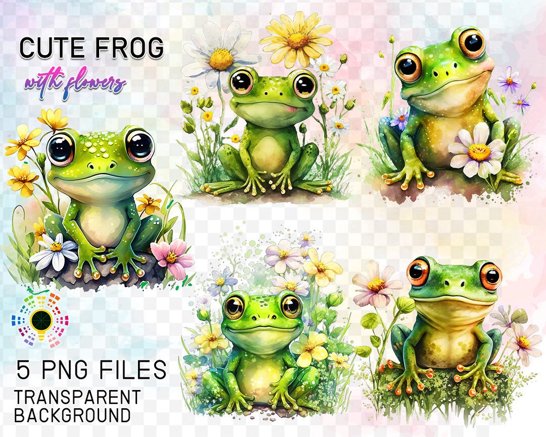 Cute Little Frog With Flowers PNG Clipart Sublimation Design, Frog With ...