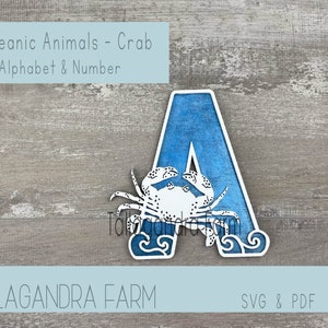 OCEANIC ANIMALS CRAB A to Z Alphabet Set Numbers Svg - Etsy