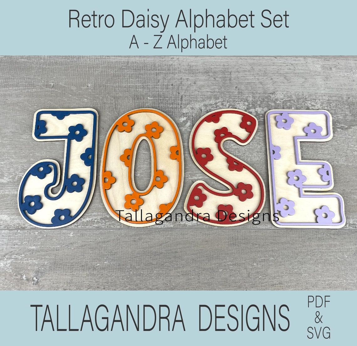 RETRO DAISY - A to Z Alphabet Set - SVG File Floral / Flower Letter Set ...