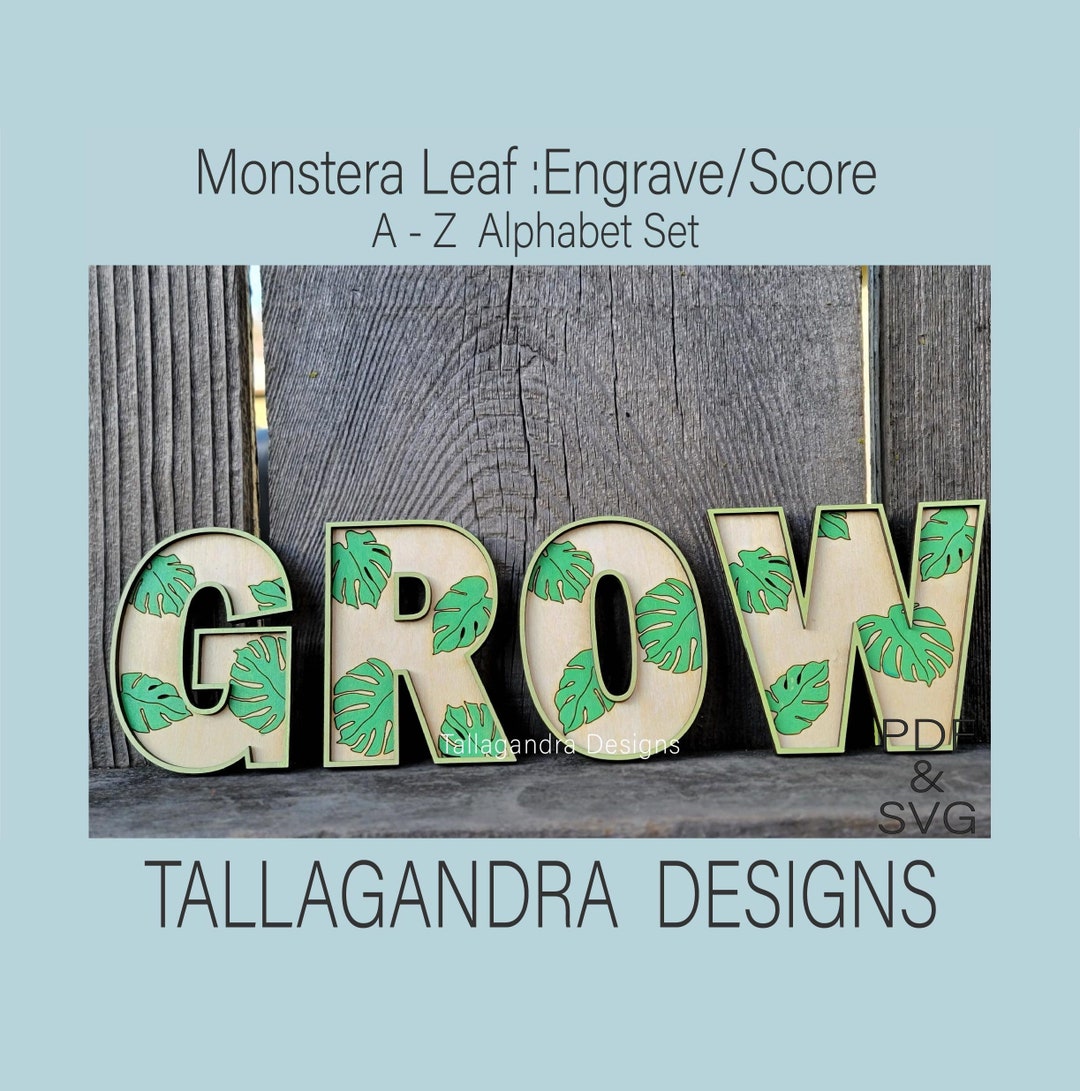 MONSTERA LEAF Engrave or Score Letter Set - A to Z Alphabet Set - SVG ...