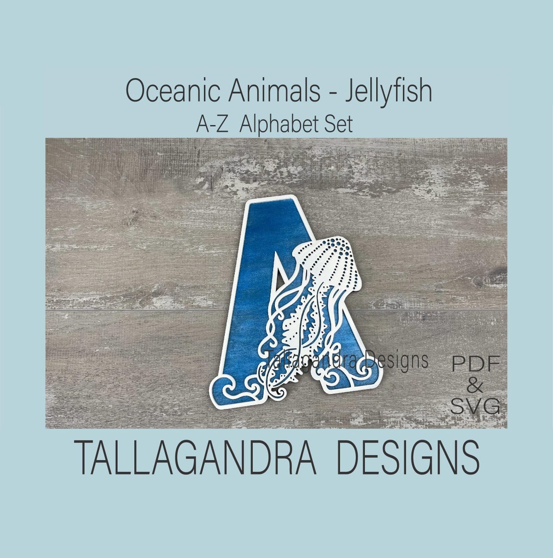 OCEANIC ANIMALS - JELLYFISH - A to Z Alphabet Set + Numbers - Svg File ...