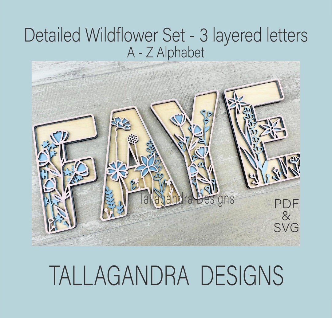 WILDFLOWER 3 Layered Alphabet Set - Full 26 Letters / SVG File - Etsy