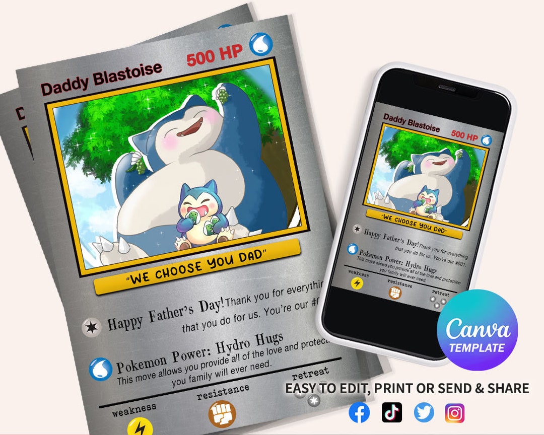 Father's Day Gamer Card Charizard Design, Perfect Gift Idea for Gamer ...