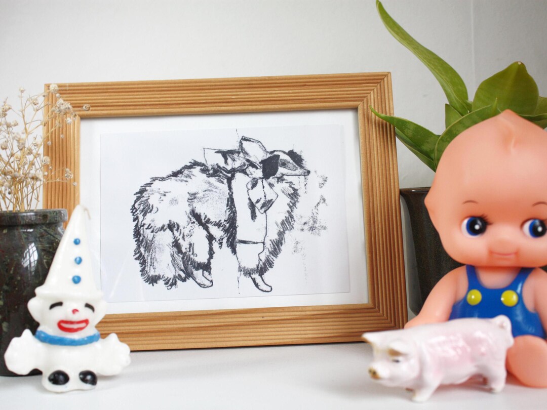 Monoprint Antique Vintage Toy Fluffy Dog With Bow Postcard - Etsy