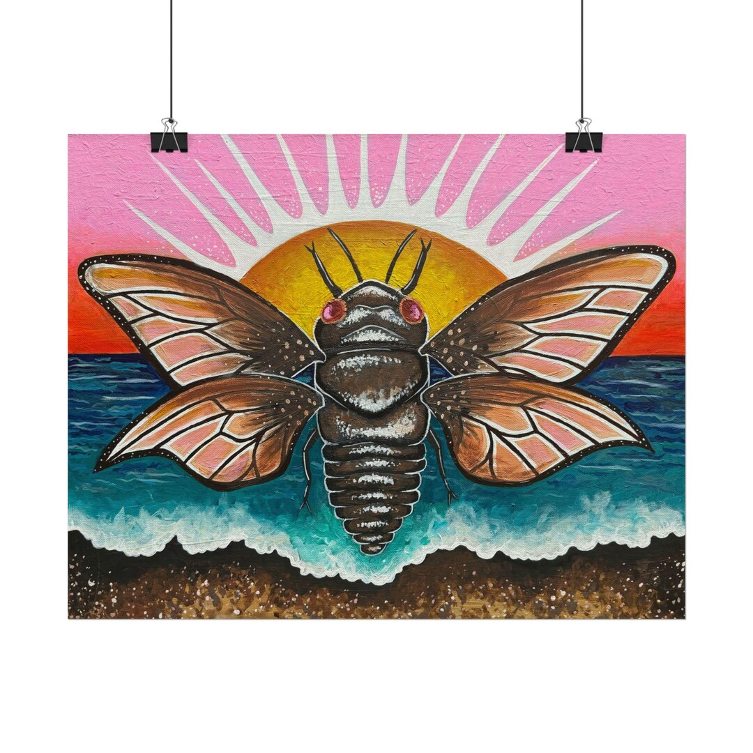 Matte Poster, Beach Moth Sunset Print Wall Art, Textured Watercolor ...