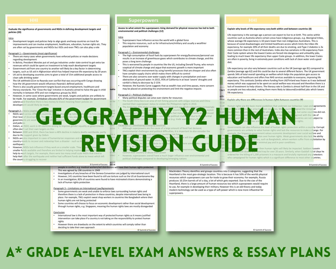 A-level Geography Revision Guide | Year 2 Human Topics | Exam Question ...