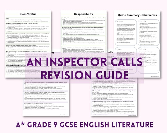 An Inspector Calls English Literature GCSE Revision Guide - Etsy