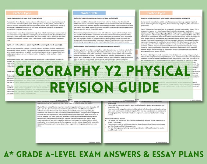 A-level Geography Revision Bundle Exam Question and Essay Plans A Grade ...