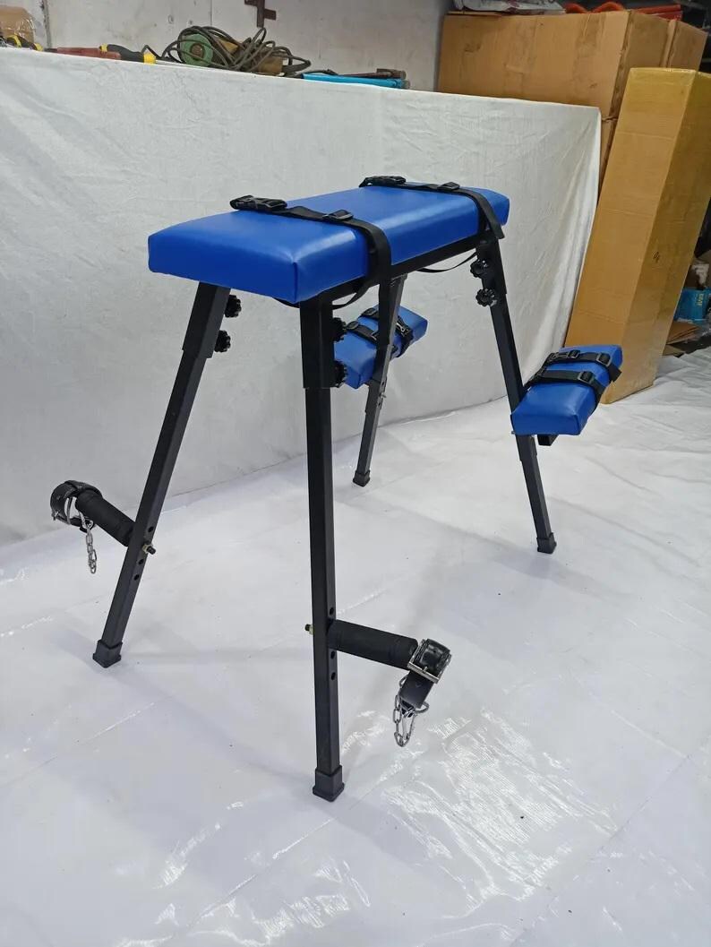 Blue BDSM Spanking Bench – Adjustable Flogging Chair With Restraints ...