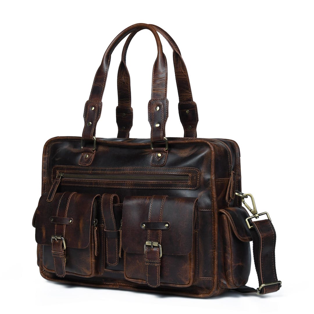 Buffalo Leather Large Briefcase, Laptop Top Handle Briefcase Bag ...