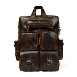 Vintage Style Buffalo Leather Backpack - Multi-functional Rucksack With ...