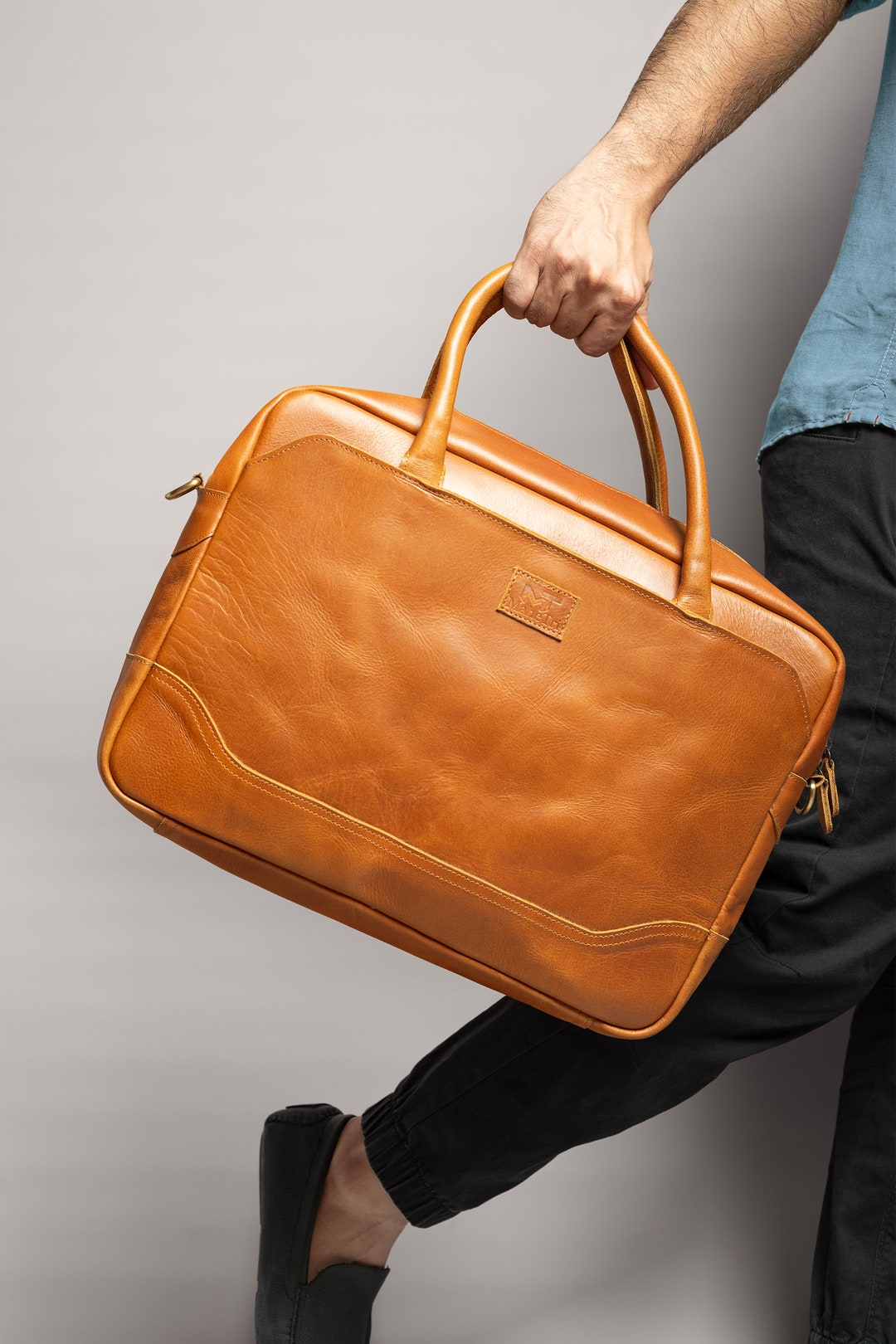 Tan Leather Briefcase 16 Inch, Everyday Buffalo Office Briefcase ...