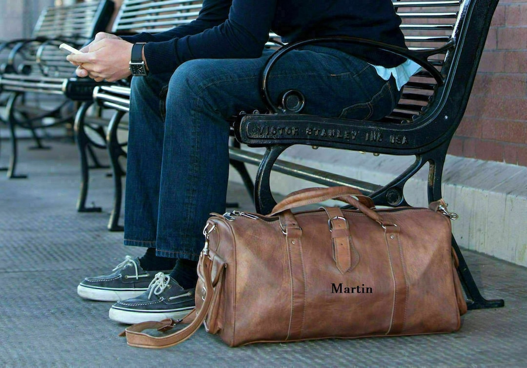 Personalized Leather Duffle Bag Custom Name Embossed Travel & Business ...