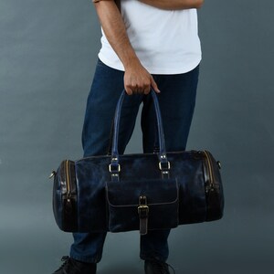 Blue Buffalo Leather Duffle Bag - Classic Weekender, Stylish Gym ...
