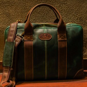 Green Leather Office Leather Briefcases Genuine Leather Briefcase Bag ...