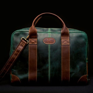 Green Leather Office Leather Briefcases Genuine Leather Briefcase Bag ...