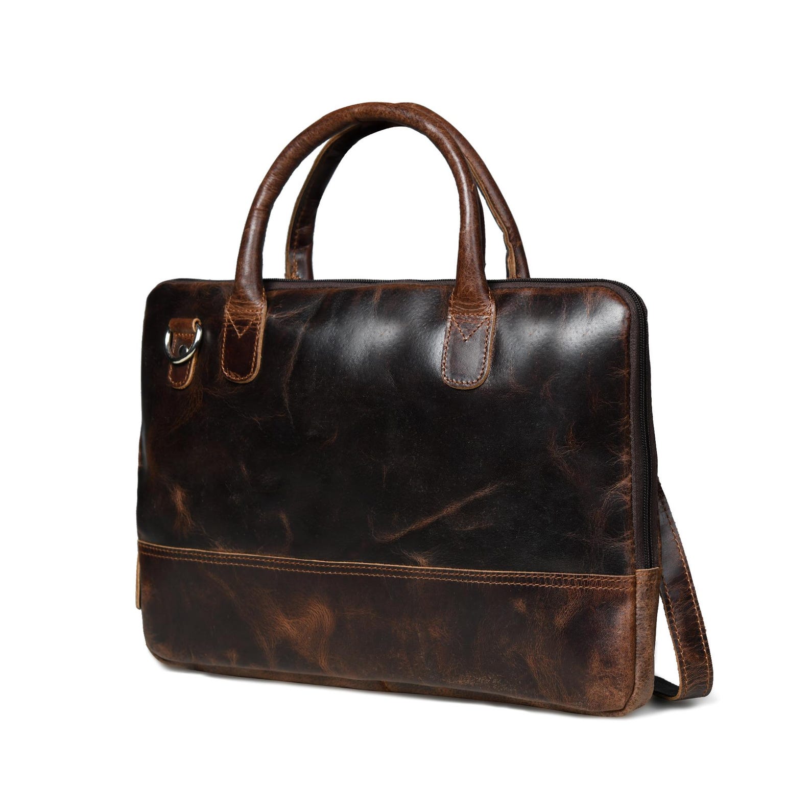 Personalized Buffalo Leather Laptop Briefcase: Slim Top Handle Bag - Etsy