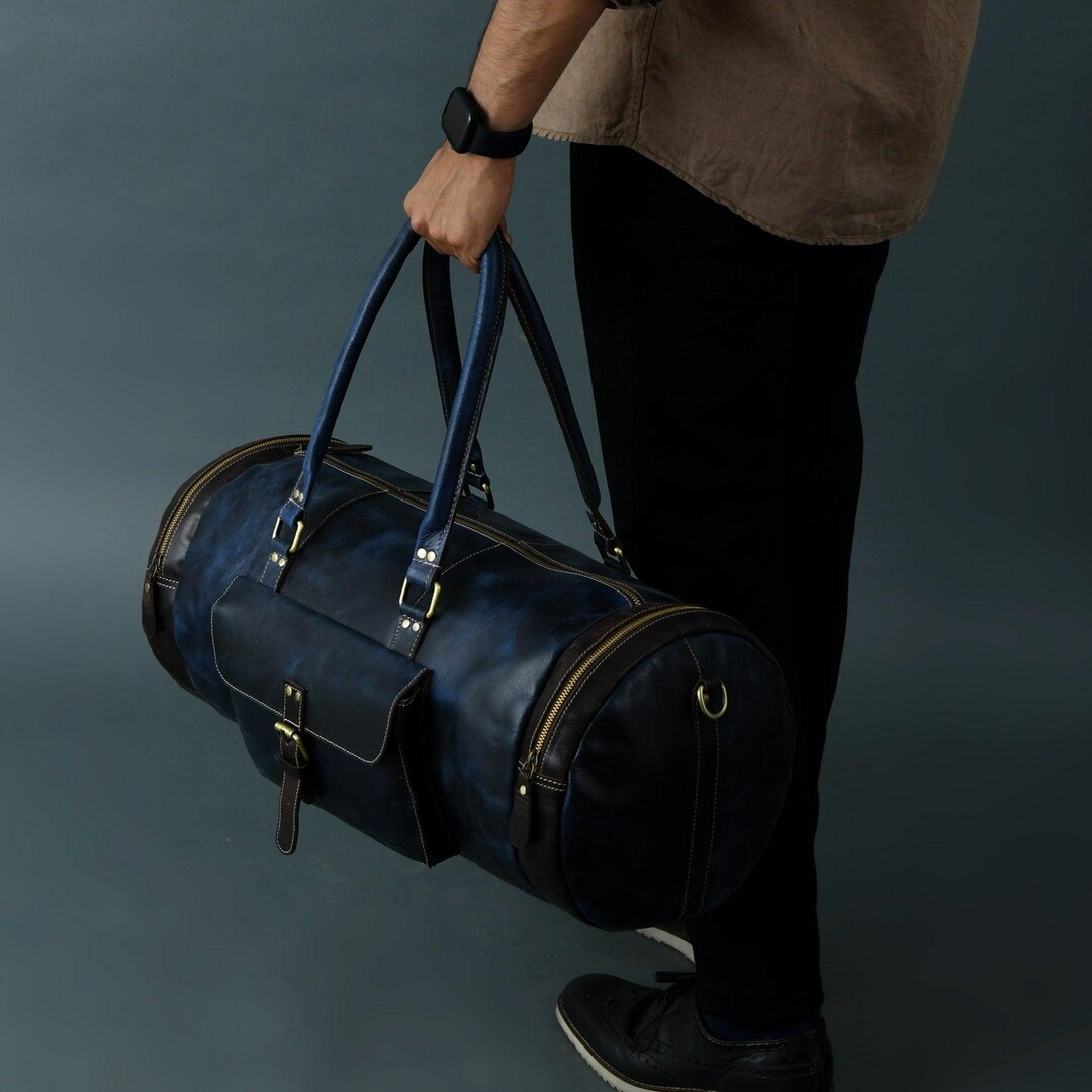 Blue Buffalo Leather Duffle Bag - Classic Weekender, Stylish Gym ...