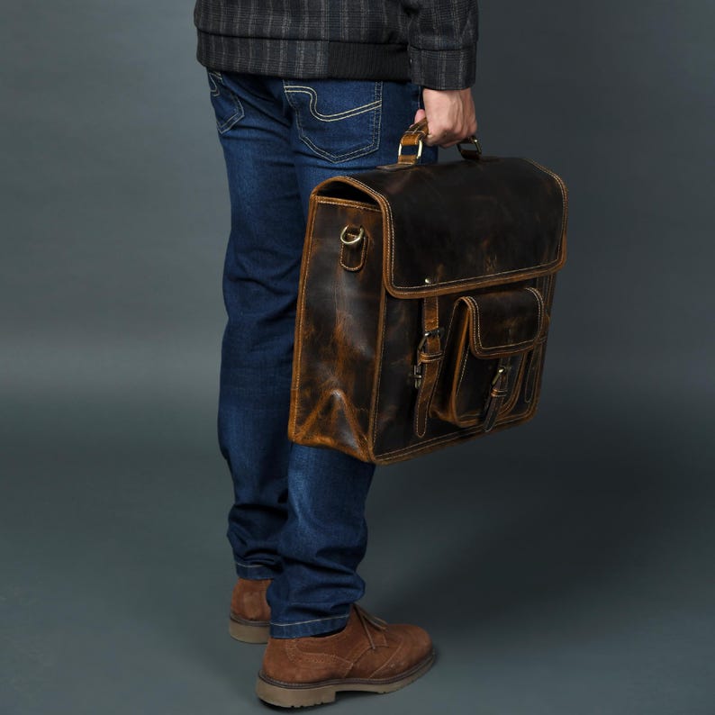 Personalized Leather Laptop Bag: Handmade Buffalo Leather Office ...