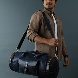 Blue Buffalo Leather Duffle Bag - Classic Weekender, Stylish Gym ...