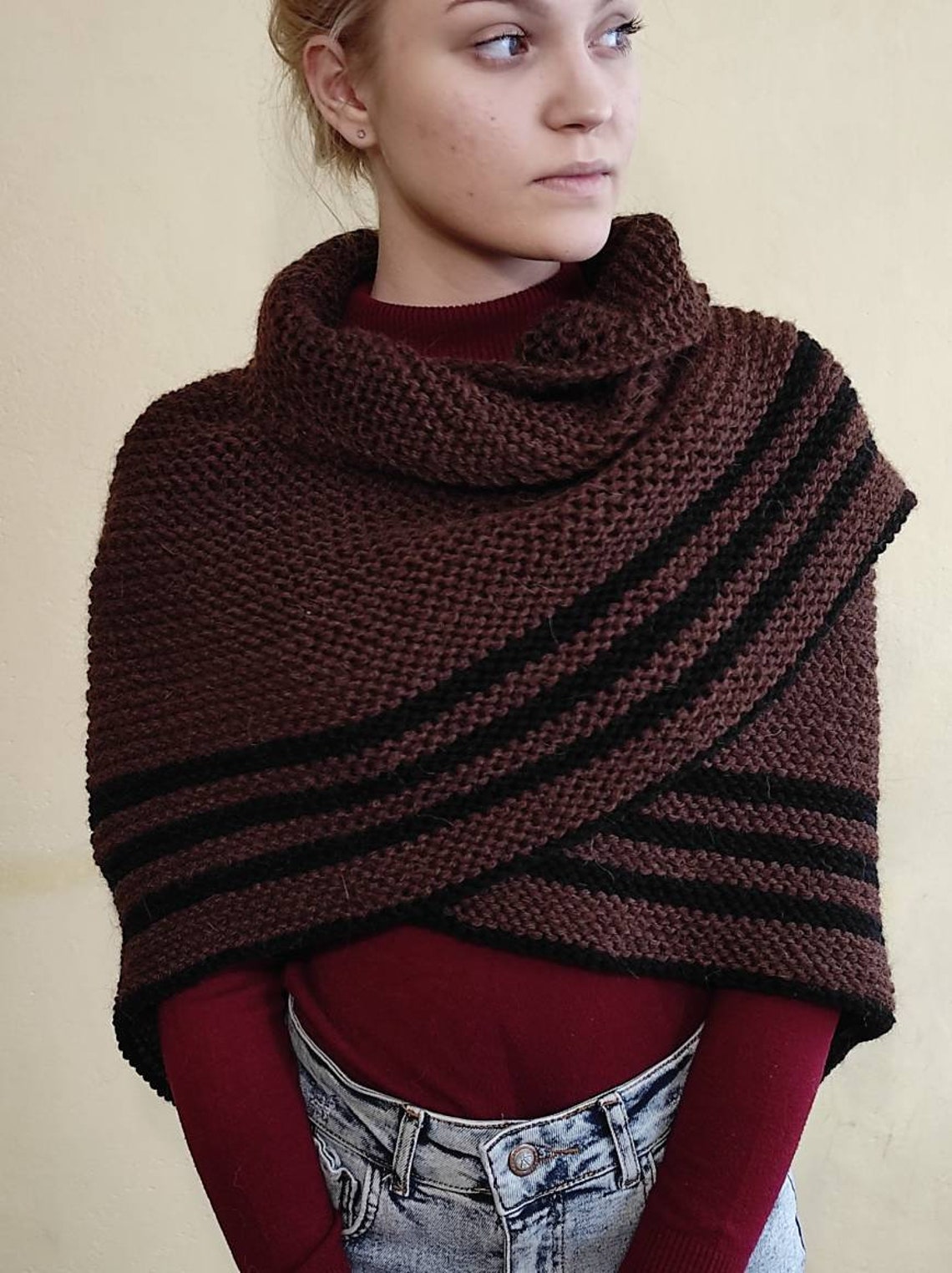 Brown OUTLANDER SHAWL Alpaca Wool Sontag Shawl Triangle | Etsy