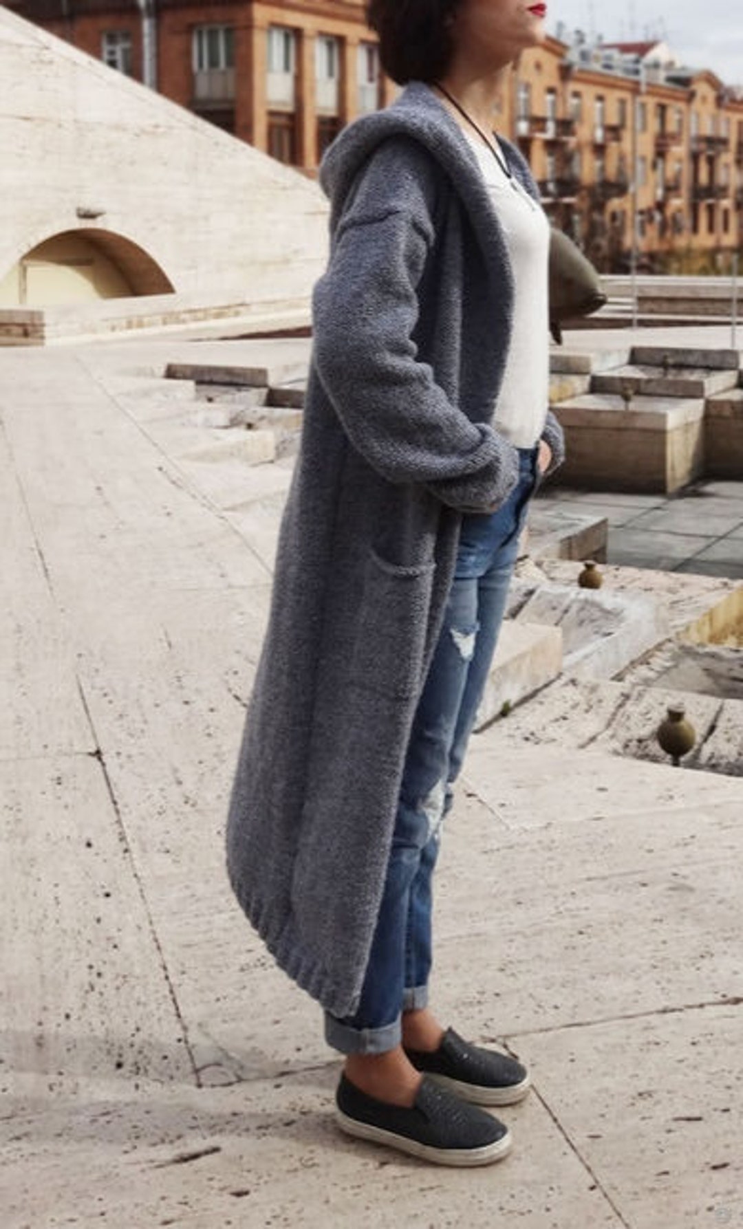 Grey Extra Long Cardigan, Oversized Cardigan, Ankle Length Cardigan ...