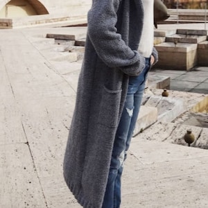 Grey Extra Long Cardigan, Oversized Cardigan, Ankle Length Cardigan ...
