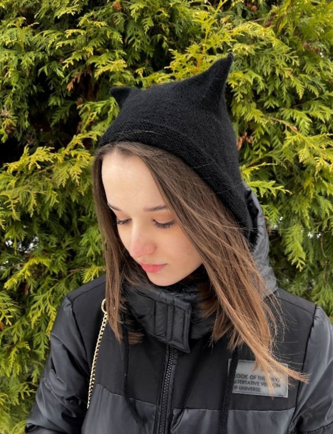 Hand-knitted Adult Bow Tie Bonnet, Handmade Black Bonnet, Unisex Bonnet ...