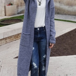 Grey Extra Long Cardigan, Oversized Cardigan, Ankle Length Cardigan ...