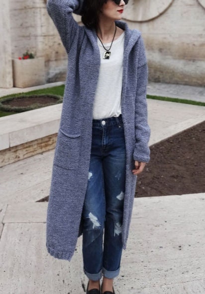 Grey Extra Long Cardigan, Oversized Cardigan, Ankle Length Cardigan ...