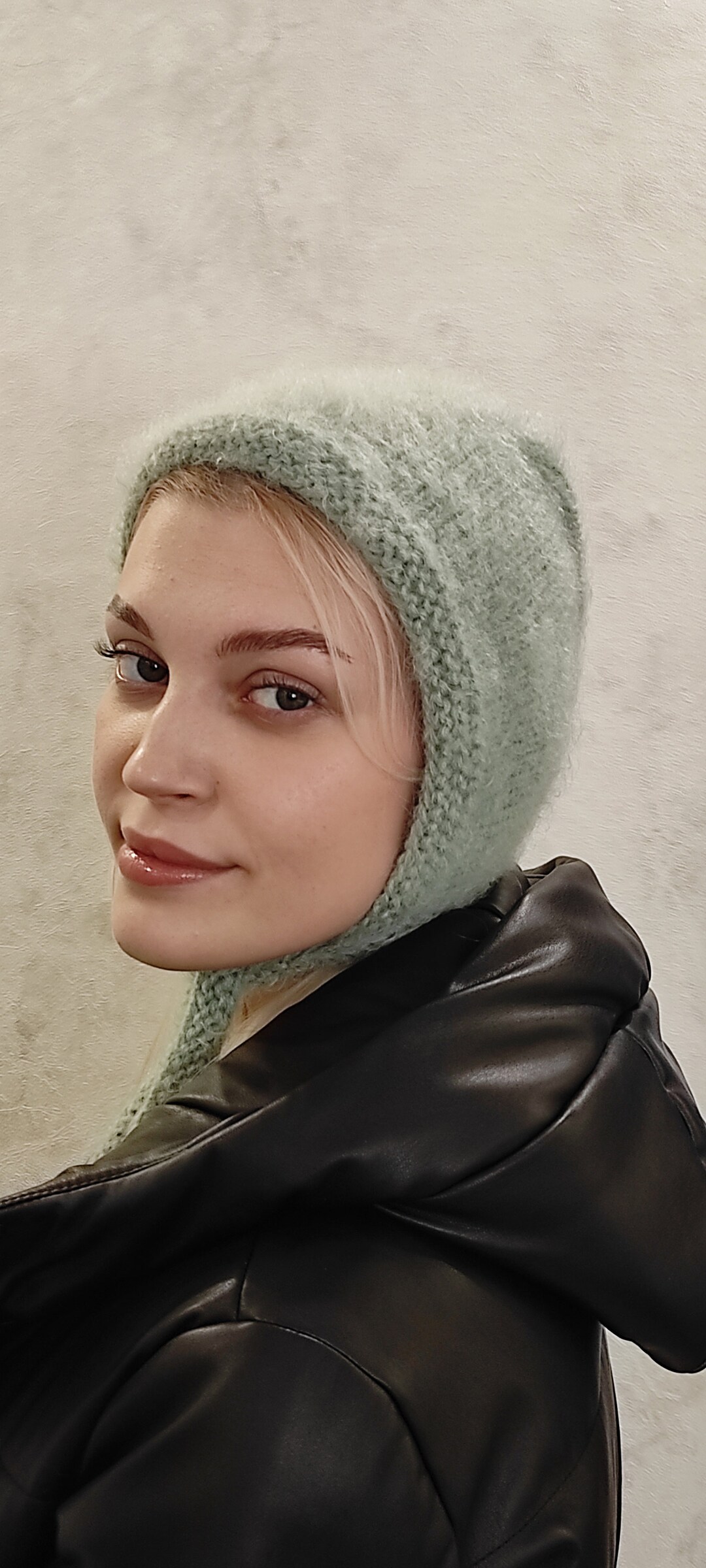 Hand Knit Tie Bonnet, Red Winter Warm Hat, Crochet Balaclava Bonnet ...