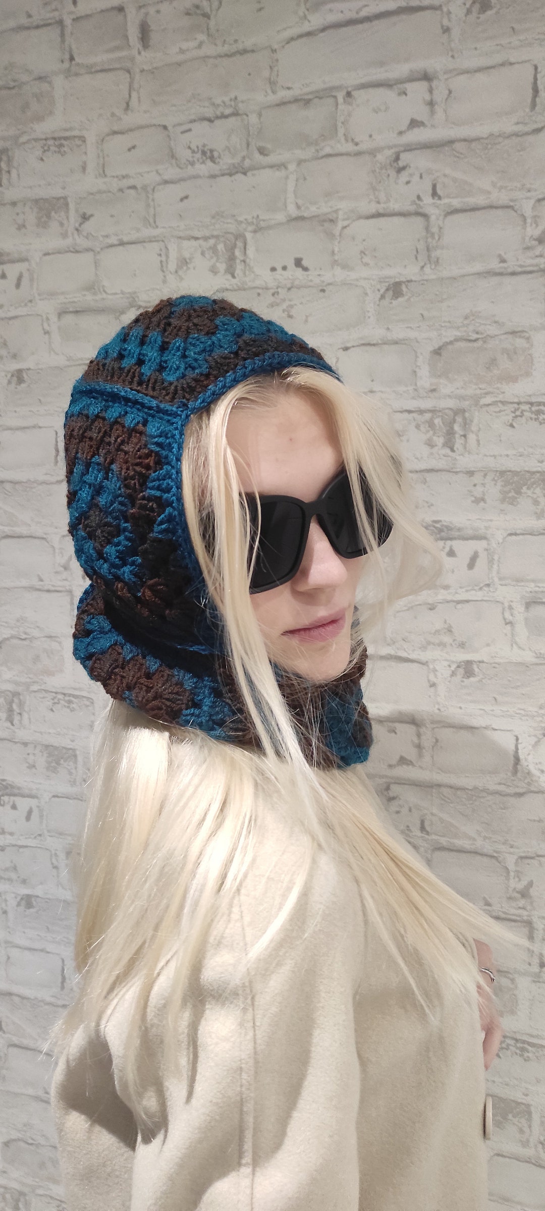 Crochet Balaclava, Black and White Granny Square Balaclava, Handmade ...