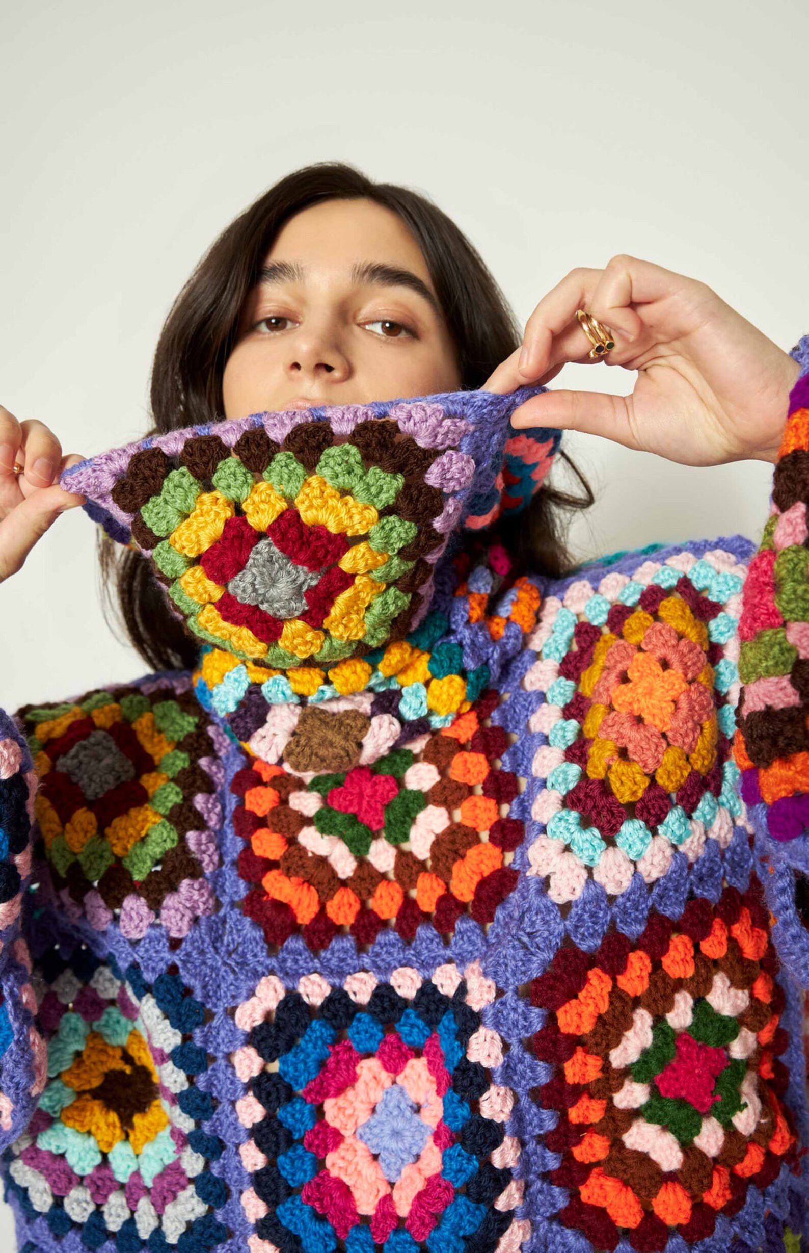 Crochet Turtleneck Sweater Granny Square Sweater hademade - Etsy