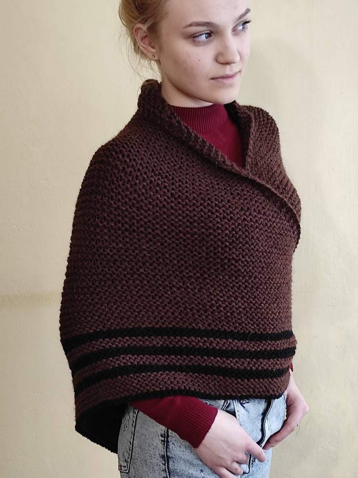 Brown OUTLANDER SHAWL Alpaca Wool Sontag Shawl Triangle | Etsy