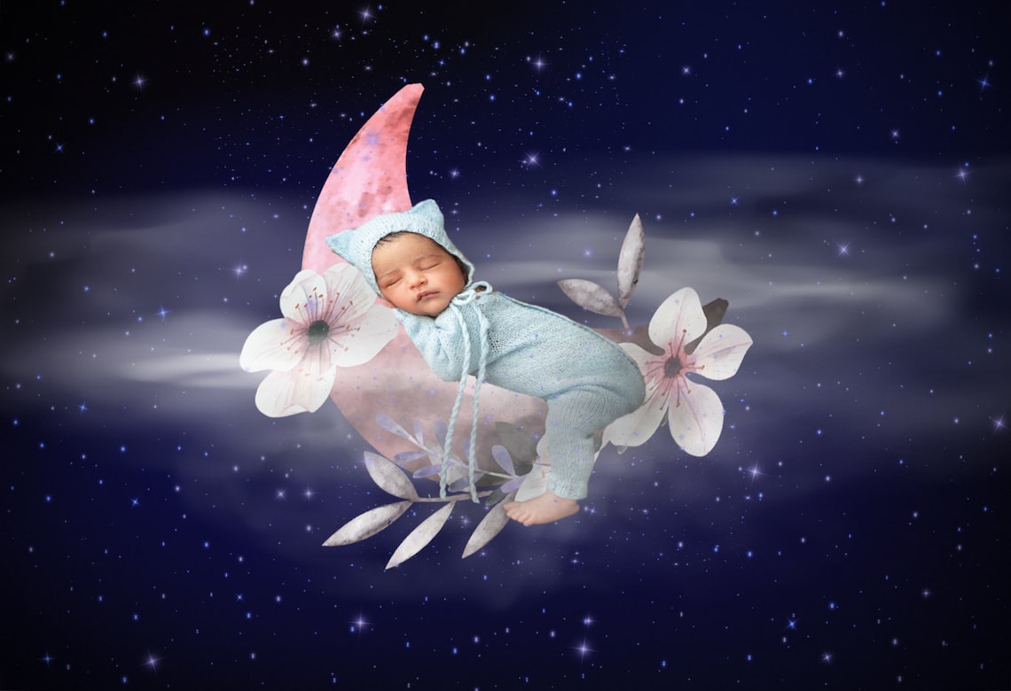 Digital Backdrop Background Newborn Moon With Clouds Moon - Etsy