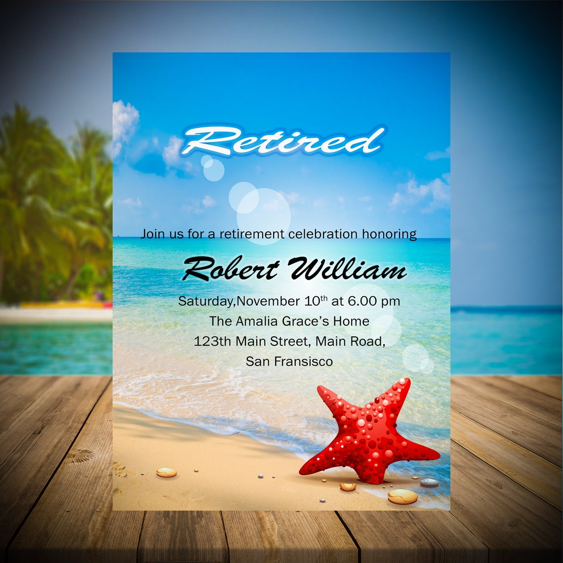 Editable Beach Retirement Invitation Beach Theme Ocean - Etsy UK