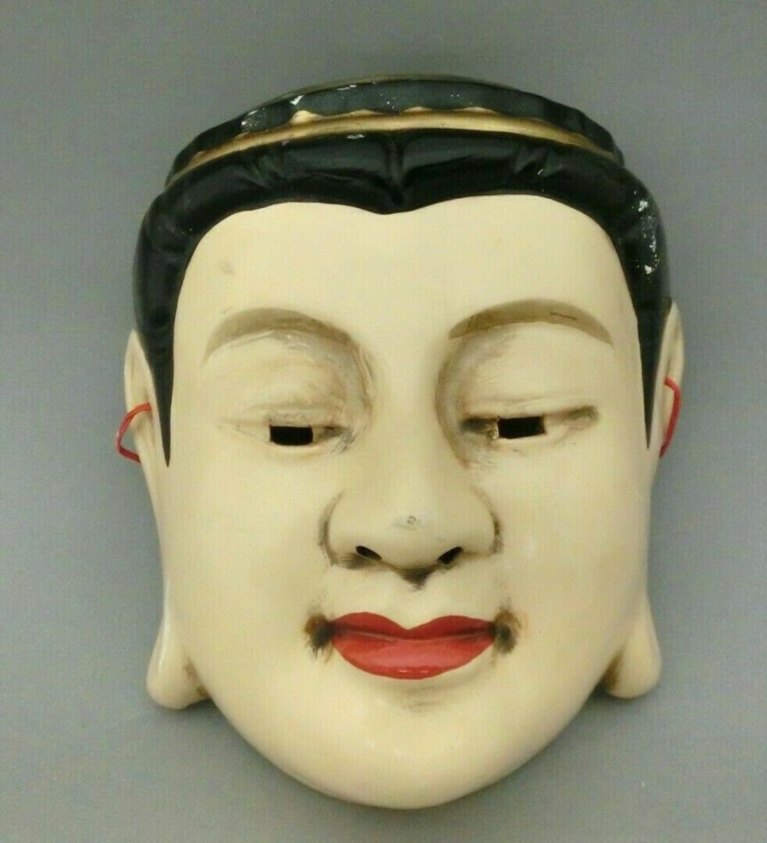 Vintage Japanese Pottery Noh Mask SHAKA-NYORAI 釈迦如来 Very Good Condition ...
