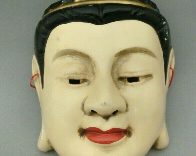 Vintage Japanese Pottery Noh Mask SHAKA-NYORAI 釈迦如来 Very Good Condition ...
