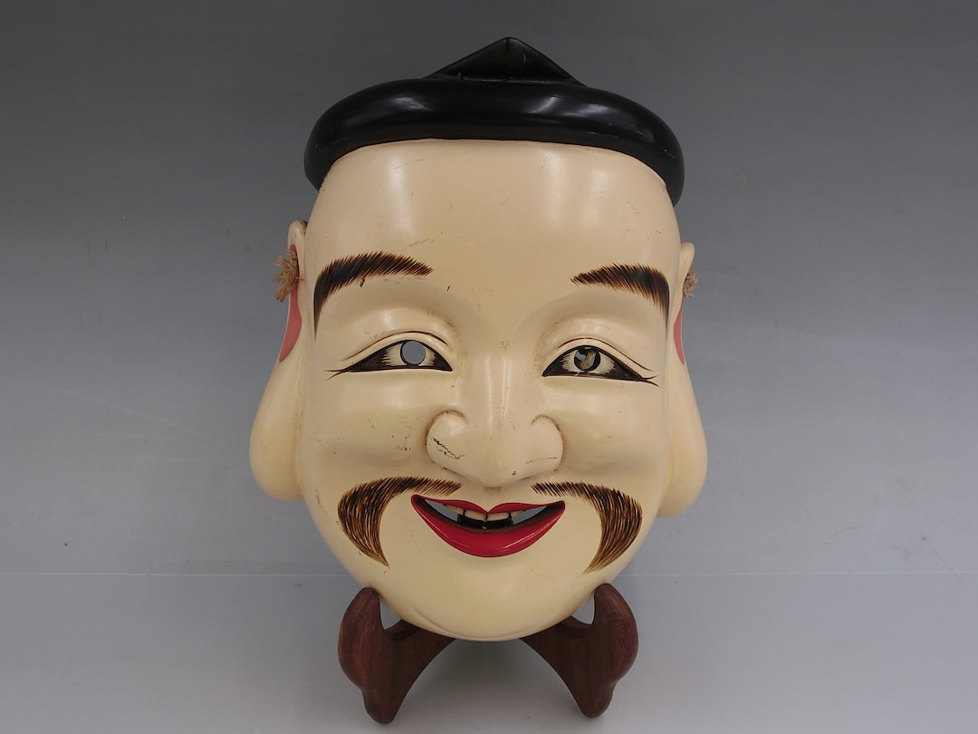 Antique Japanese Wooden KAGURA Mask 事代主命”KOTOSHIRONUSHINOMIKOTO” Very ...