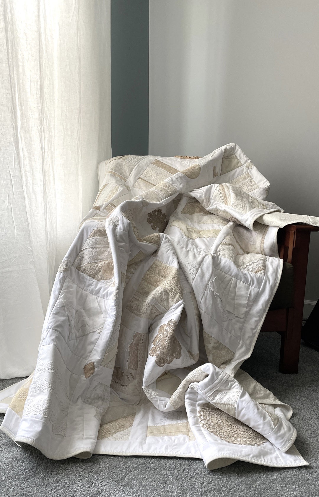 Elegant Quilt Made of Vintage Lace and Linens; Boho Chic Vintage Lace ...