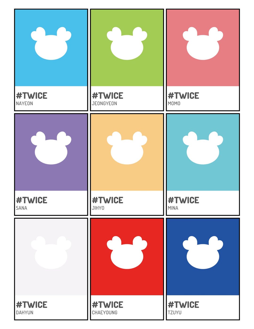Twice Kpop Member Color Code Photocard Binder Fillers - Etsy