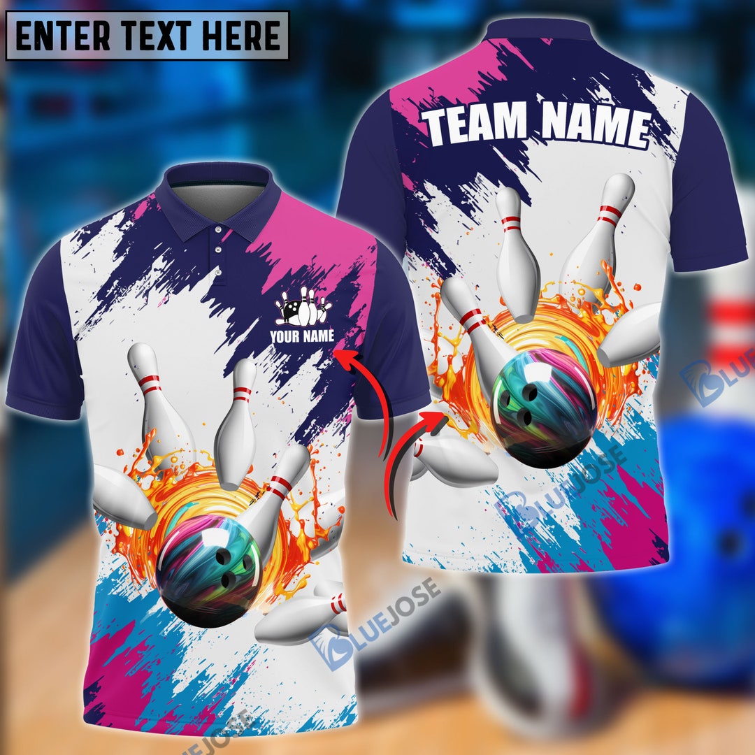 Bowling and Pins Blue Pink Customized Name 3D Shirt - Etsy