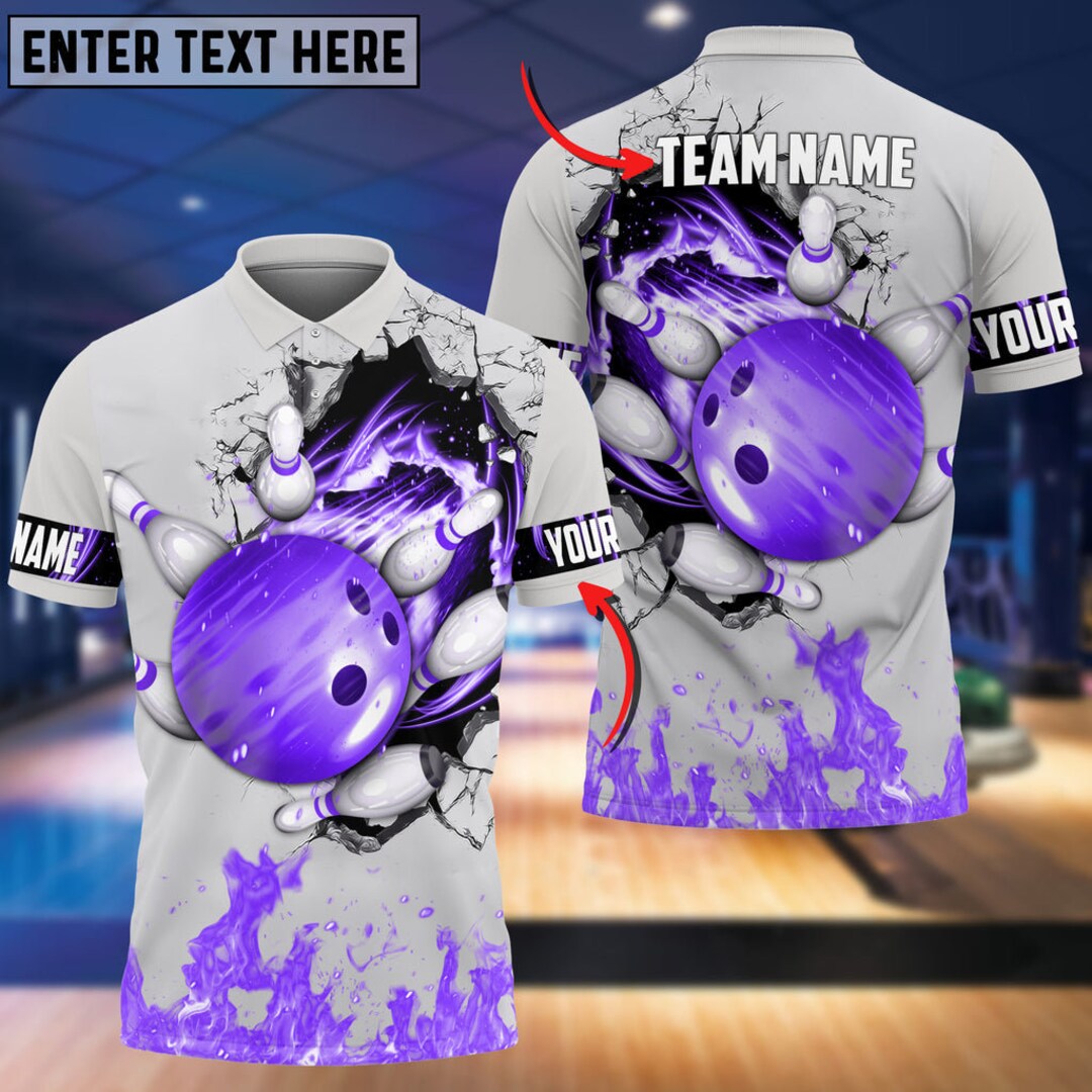 Bowling and Pins Break Purple Color Customized Name 3D Shirt - Etsy