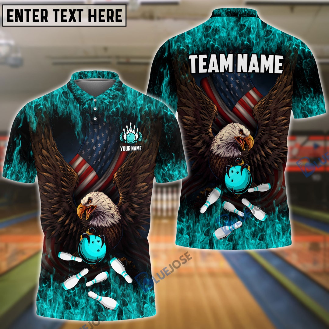 Bowling and Pins Eagle US Flag Cyan Pattern Customized Name 3D Shirt - Etsy
